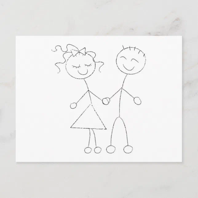 Stick Figure Boy and Girl Postcard | Zazzle