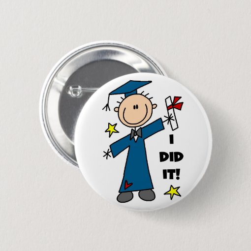 Stick Figure Boy Graduate T-shirts and Gifts Button | Zazzle