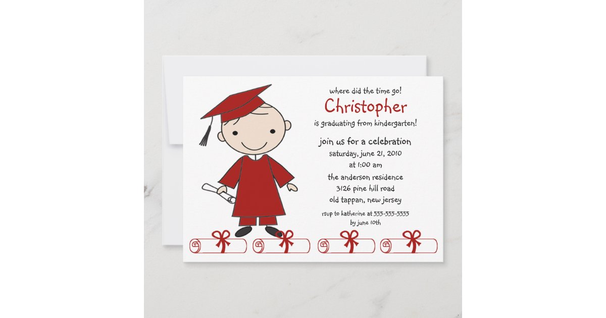Stick Figure Boy Graduation Invitation | Zazzle