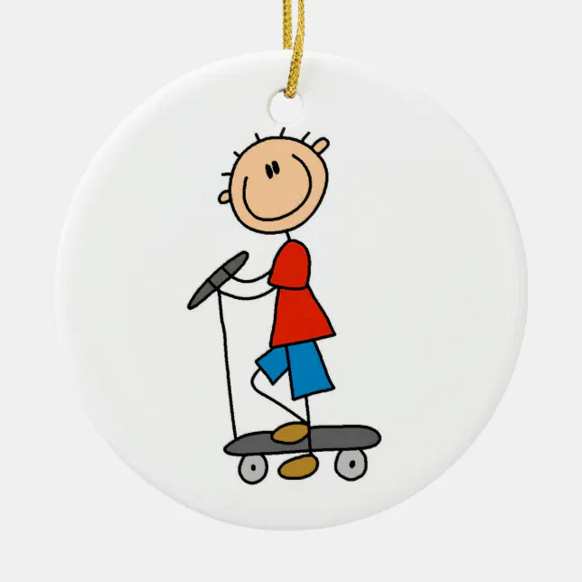 Stick Figure Boy on Scooter Ceramic Ornament | Zazzle