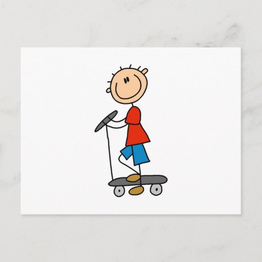 Stick Figure Boy on Scooter Postcard | Zazzle.com