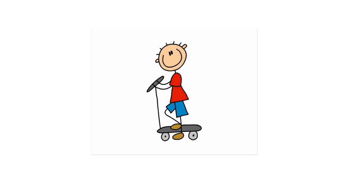 Stick Figure Boy on Scooter Postcard | Zazzle.com