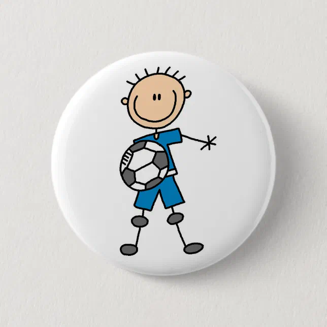 Stick Figure Boy Soccer Button | Zazzle