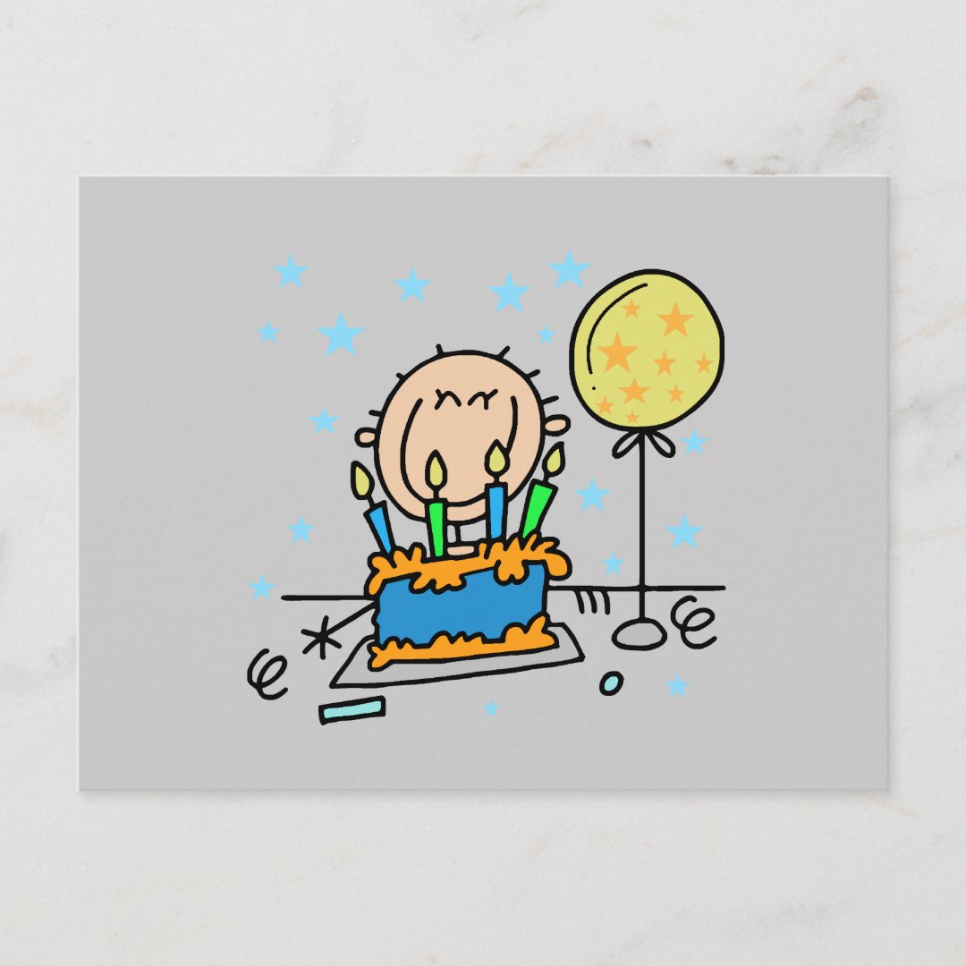 Stick Figure Boy With Birthday Cake Gifts Postcard | Zazzle