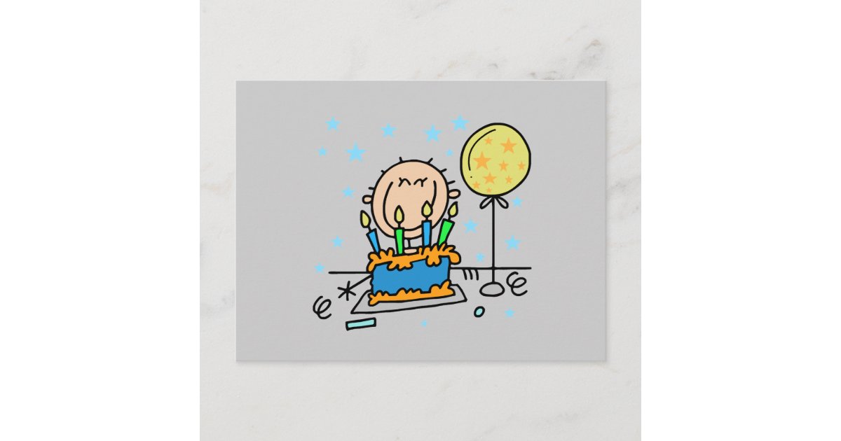 Stick Figure Boy With Birthday Cake Gifts Postcard | Zazzle