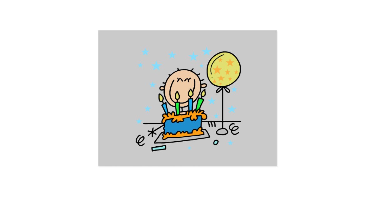 Stick Figure Boy With Birthday Cake Gifts Postcard | Zazzle.com