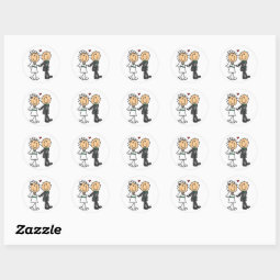 Stick Figure Bride and Groom Invitations Classic Round Sticker | Zazzle