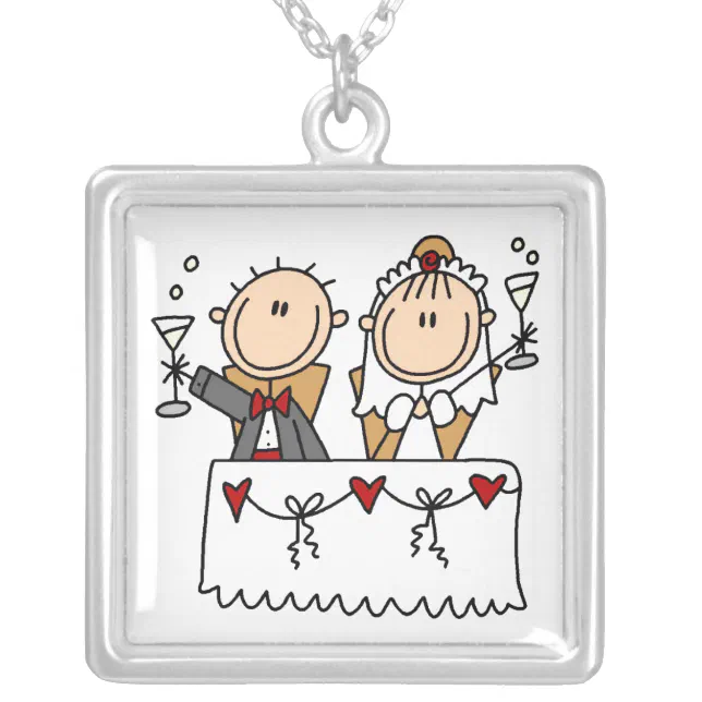 Stick Figure Bride and Groom Toasting Necklace | Zazzle