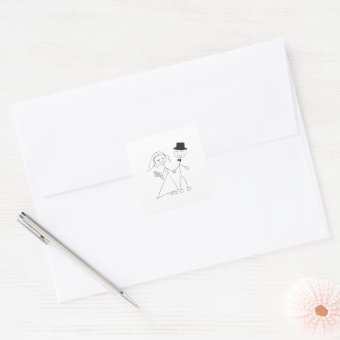 Stick Figure Bride & Groom Square Sticker | Zazzle