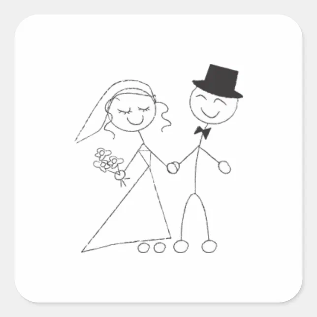Stick Figure Bride & Groom Square Sticker | Zazzle