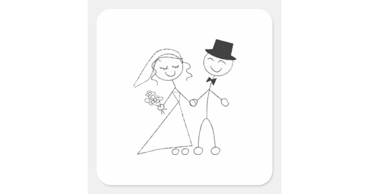 Stick Figure Bride & Groom Square Sticker | Zazzle.com