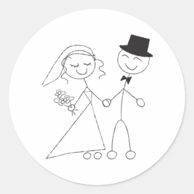 Stick Figure Bride & Groom Wedding RSVP Invitation Classic Round ...