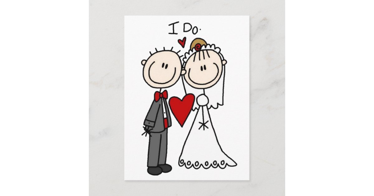 Stick Figure Bride & Groom Wedding Save the Date Postcard | Zazzle