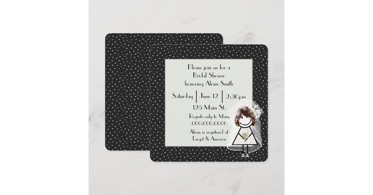 Stick Figure Bride On Polka Dots Invitation | Zazzle