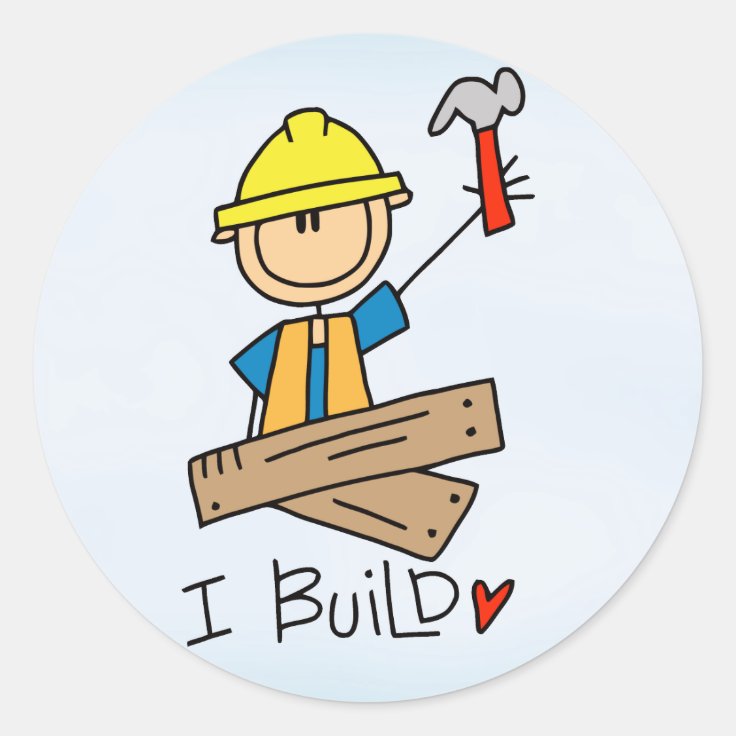 Stick Figure Carpenter Classic Round Sticker | Zazzle