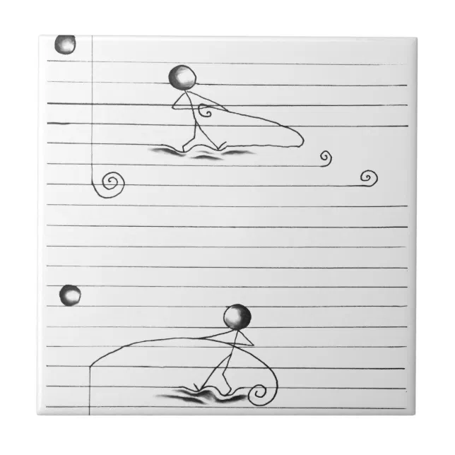 Stick Figure Cartoon Drawing on Lined Paper Ceramic Tile | Zazzle