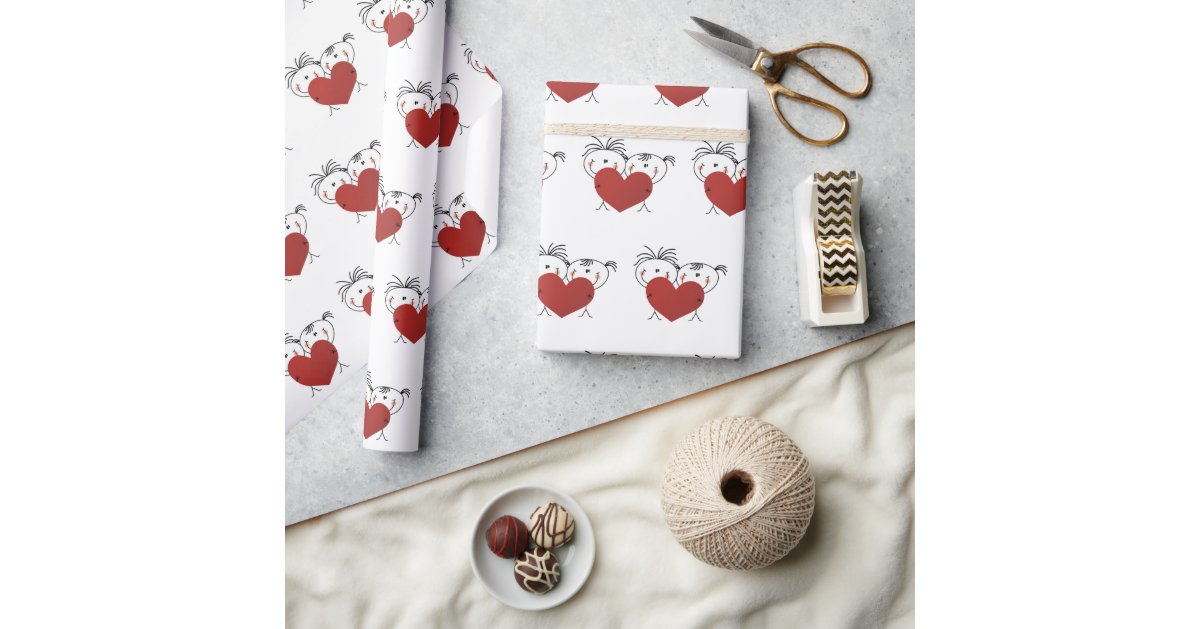 Stick Figure Couple With Red Heart Wrapping Paper | Zazzle