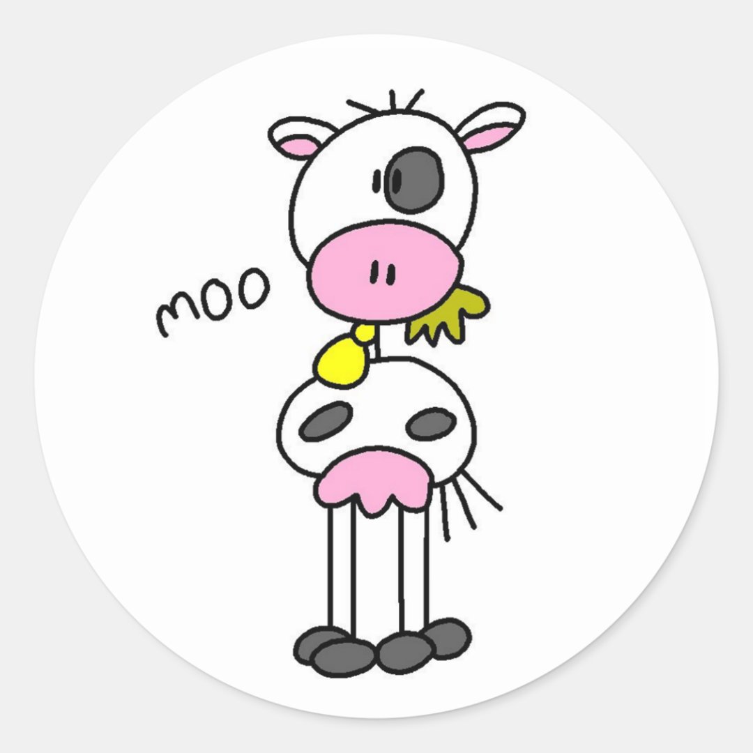 Stick Figure Cow Classic Round Sticker | Zazzle