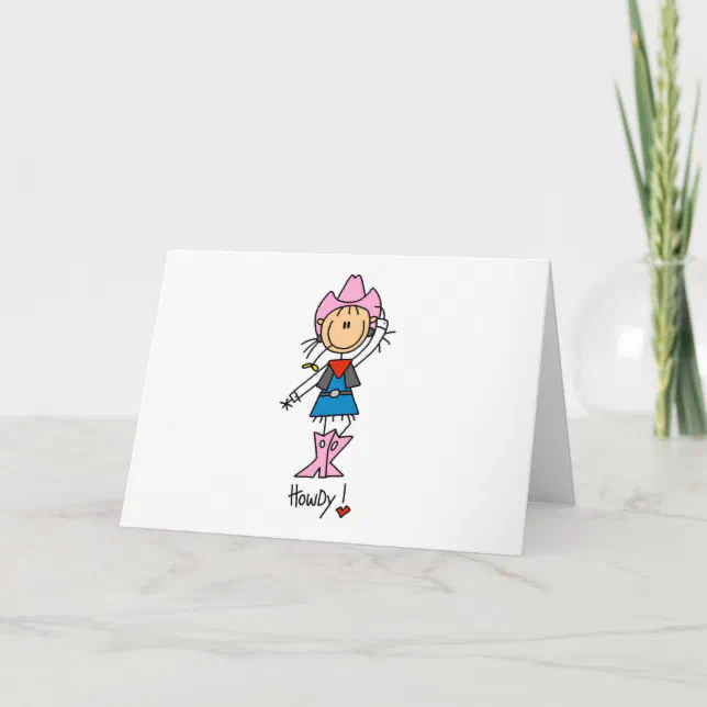Stick Figure Cowgirl in Pink Hat/Boots Cards | Zazzle