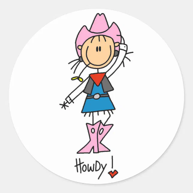 Stick Figure Cowgirl in Pink Hat/Boots Sticker | Zazzle