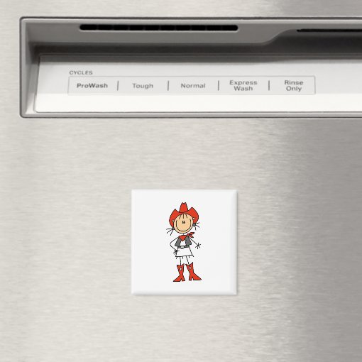 Stick Figure Cowgirl Red Hat and Boots Magnet | Zazzle