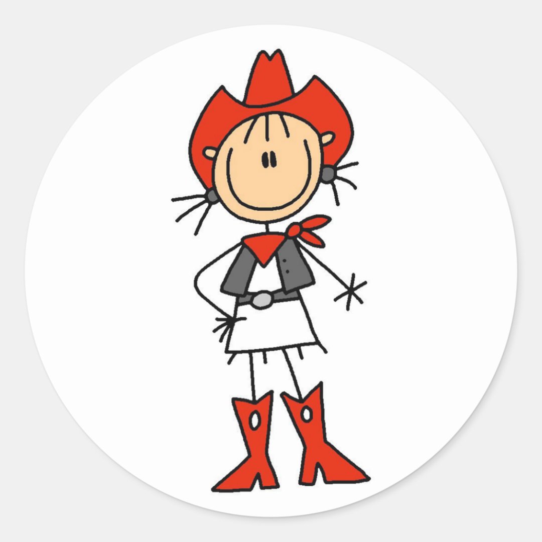 Stick Figure Cowgirl Red Hat and Boots Stickers | Zazzle