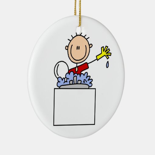 Stick Figure Doing Dishes Ceramic Ornament | Zazzle