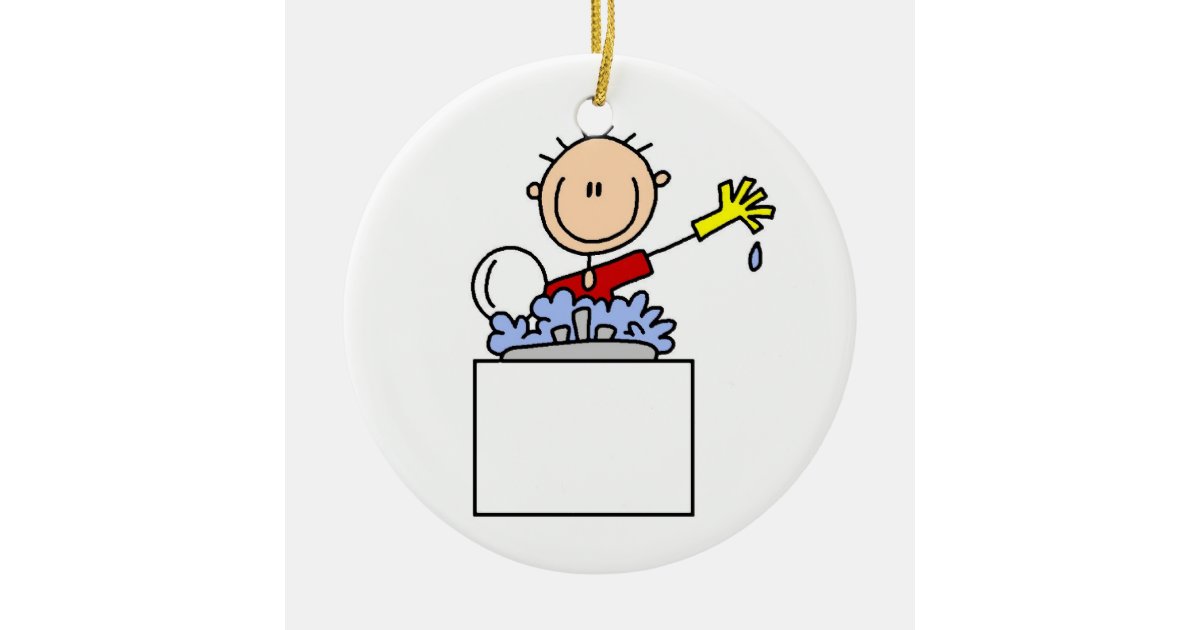 Stick Figure Doing Dishes Ceramic Ornament | Zazzle