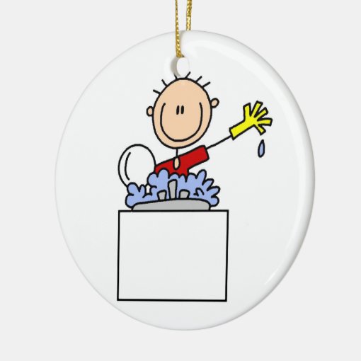 Stick Figure Doing Dishes Ceramic Ornament | Zazzle