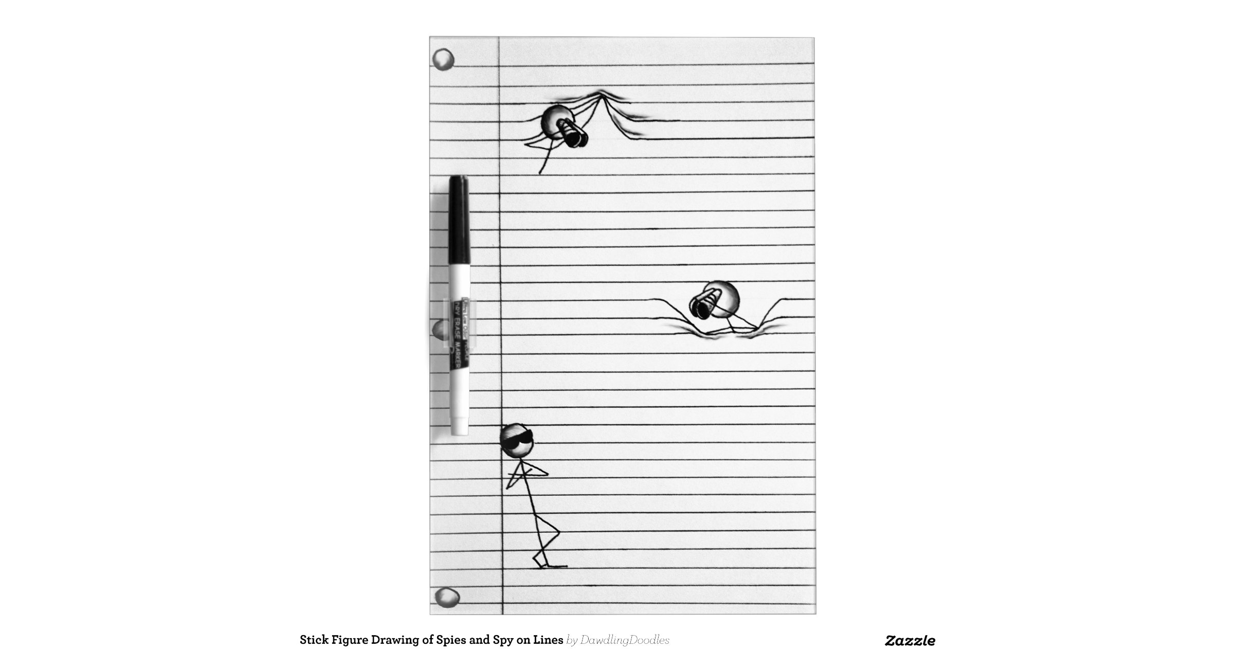 Stick Figure Drawing of Spies and Spy on Lines Dry-Erase Whiteboard ...