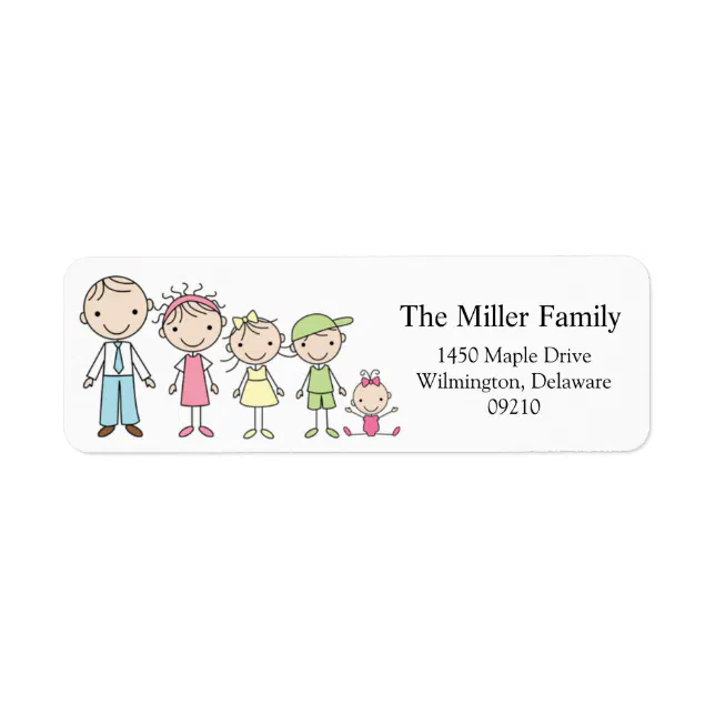 Stick Figure Family Return Address Labels | Zazzle