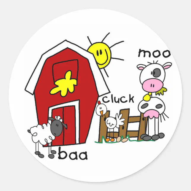 Stick Figure Farm Animals Classic Round Sticker | Zazzle