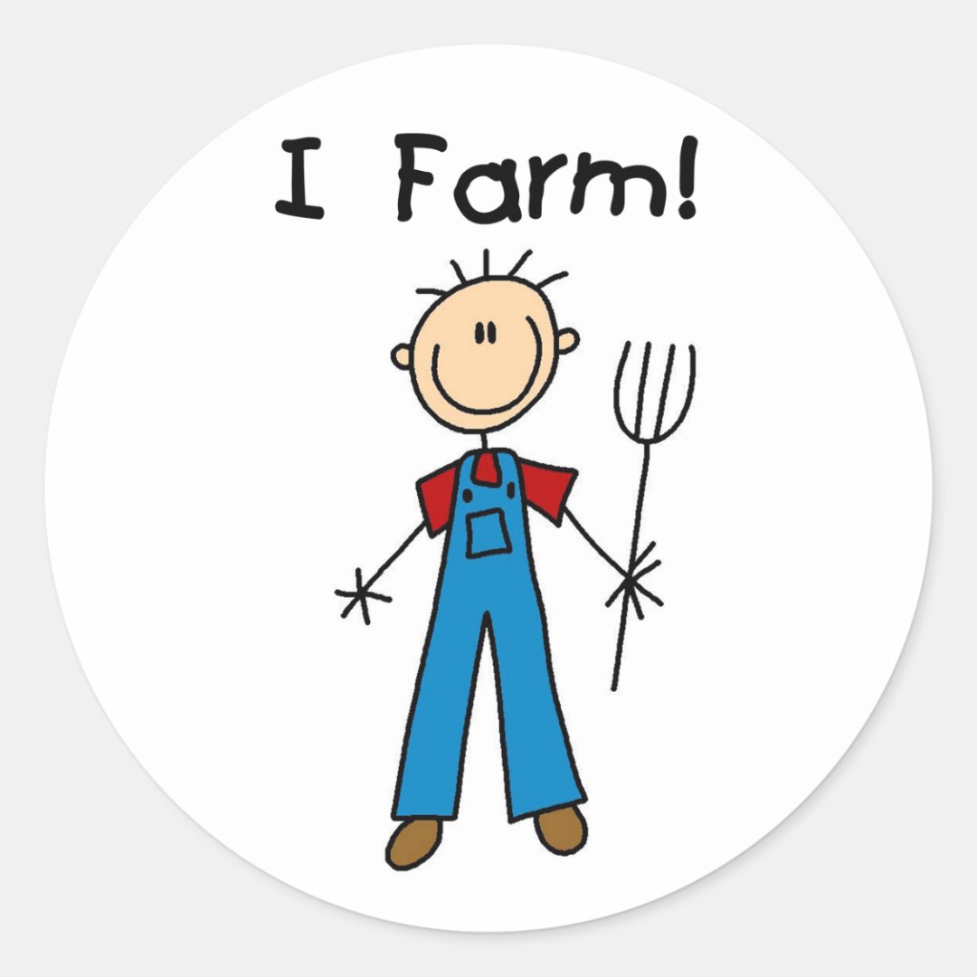 Stick Figure Farmer Classic Round Sticker | Zazzle