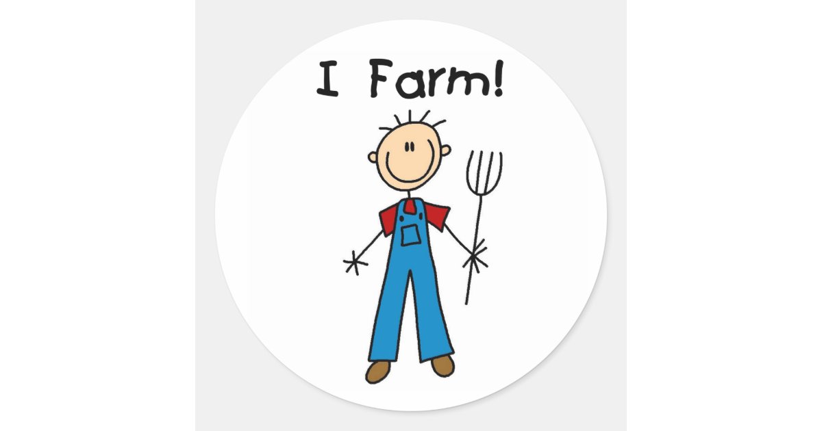 Stick Figure Farmer Classic Round Sticker | Zazzle