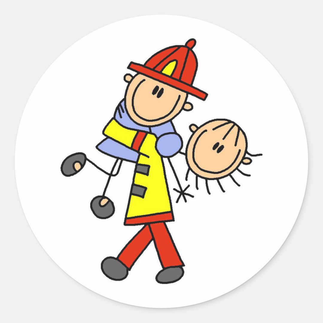 Stick Figure Firefighter Saving Lives Stickers | Zazzle