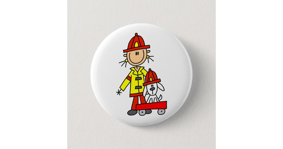 Stick Figure Firefighter with Dalmation Button | Zazzle