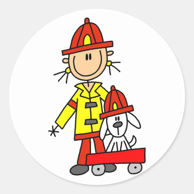 Stick Figure Firefighter with Dalmation Classic Round Sticker | Zazzle