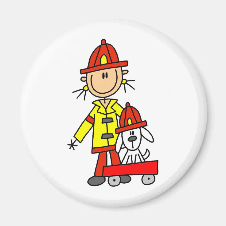 Stick Figure Firefighter with Dalmation Magnet | Zazzle