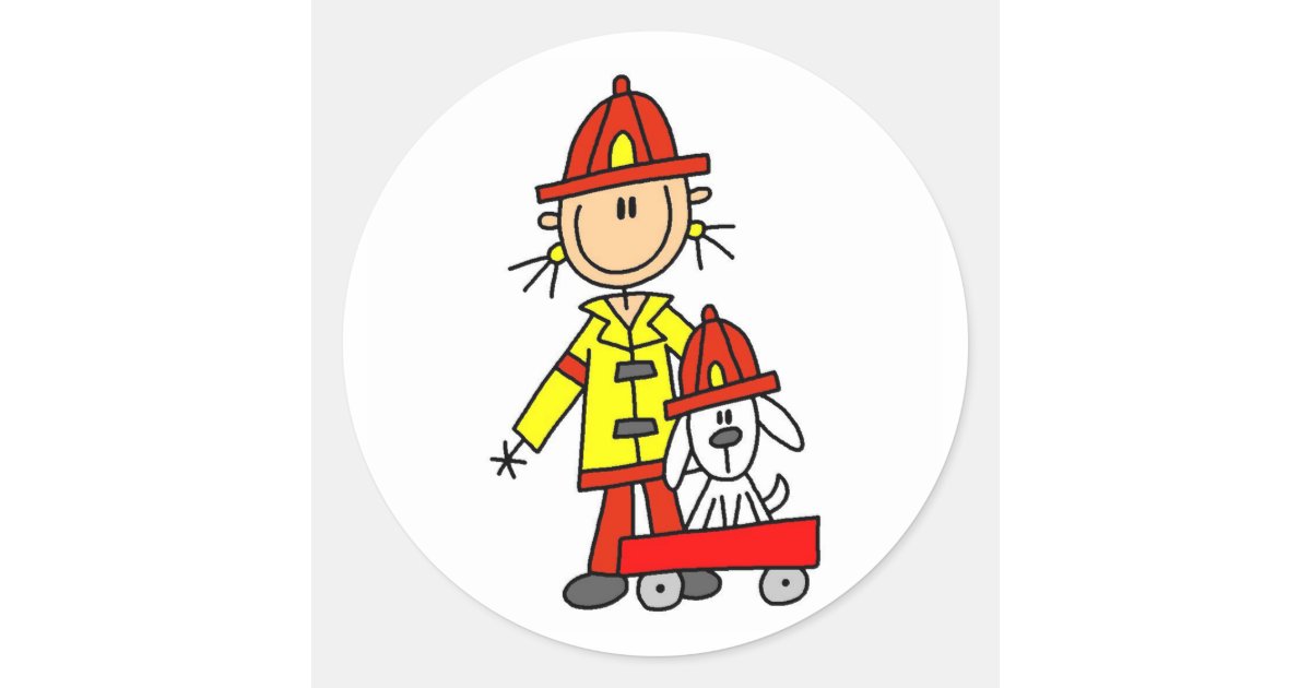 Stick Figure Firefighter with Dalmation Sticker | Zazzle