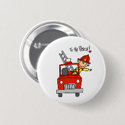 Stick Figure Firefighter with Fire Engine Button | Zazzle