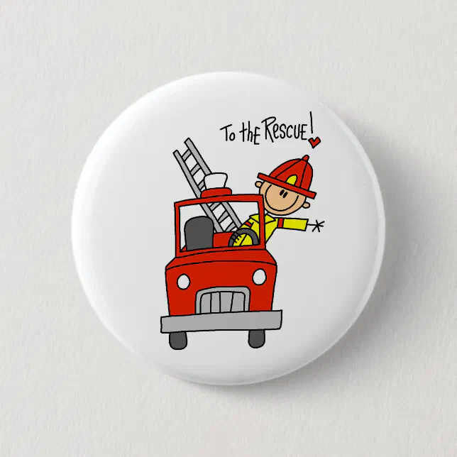 Stick Figure Firefighter with Fire Engine Button | Zazzle