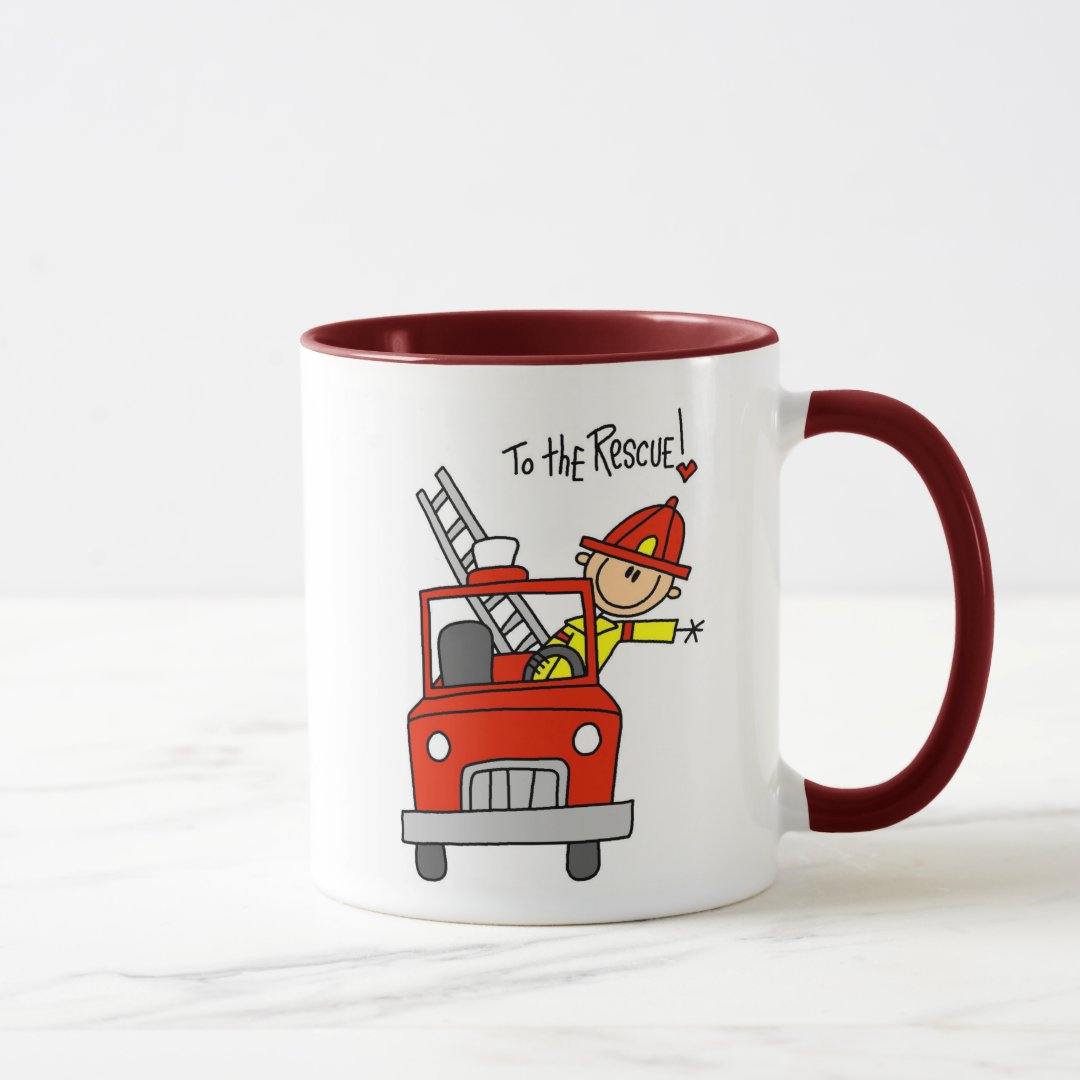 Stick Figure Firefighter with Fire Engine Mug | Zazzle