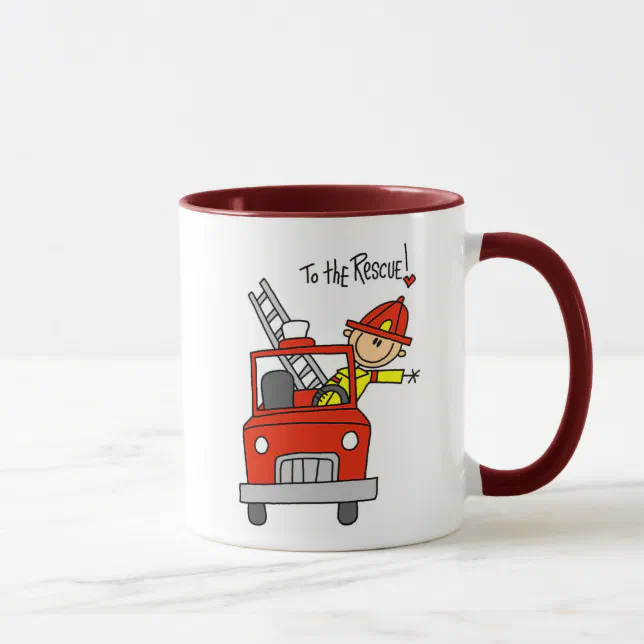 Stick Figure Firefighter with Fire Engine Mug | Zazzle