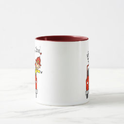 Stick Figure Firefighter with Fire Engine Mug | Zazzle