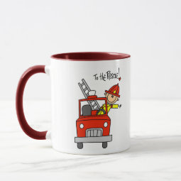 Stick Figure Firefighter with Fire Engine Mug | Zazzle