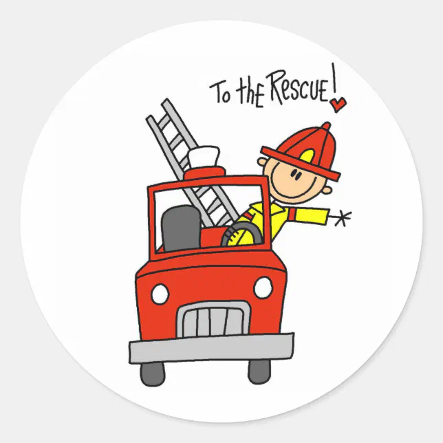 Stick Figure Firefighter with Fire Engine Stickers | Zazzle