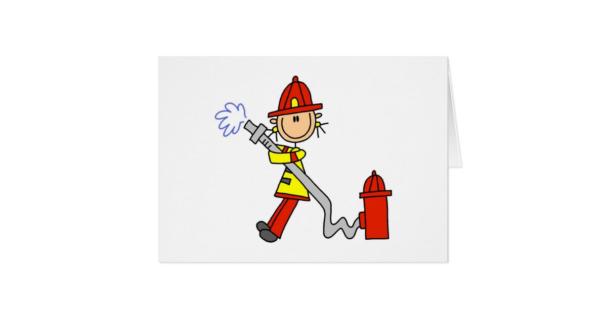 Stick Figure Firefighter with Hose Cards | Zazzle