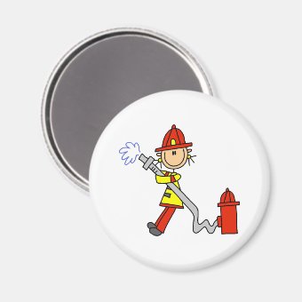 Stick Figure Firefighter with Hose Magnet | Zazzle
