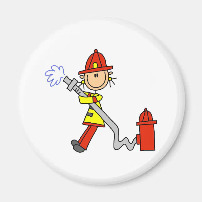 Stick Figure Firefighter with Hose Magnet | Zazzle