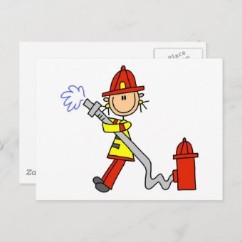 Stick Figure Firefighter with Hose Postcard | Zazzle